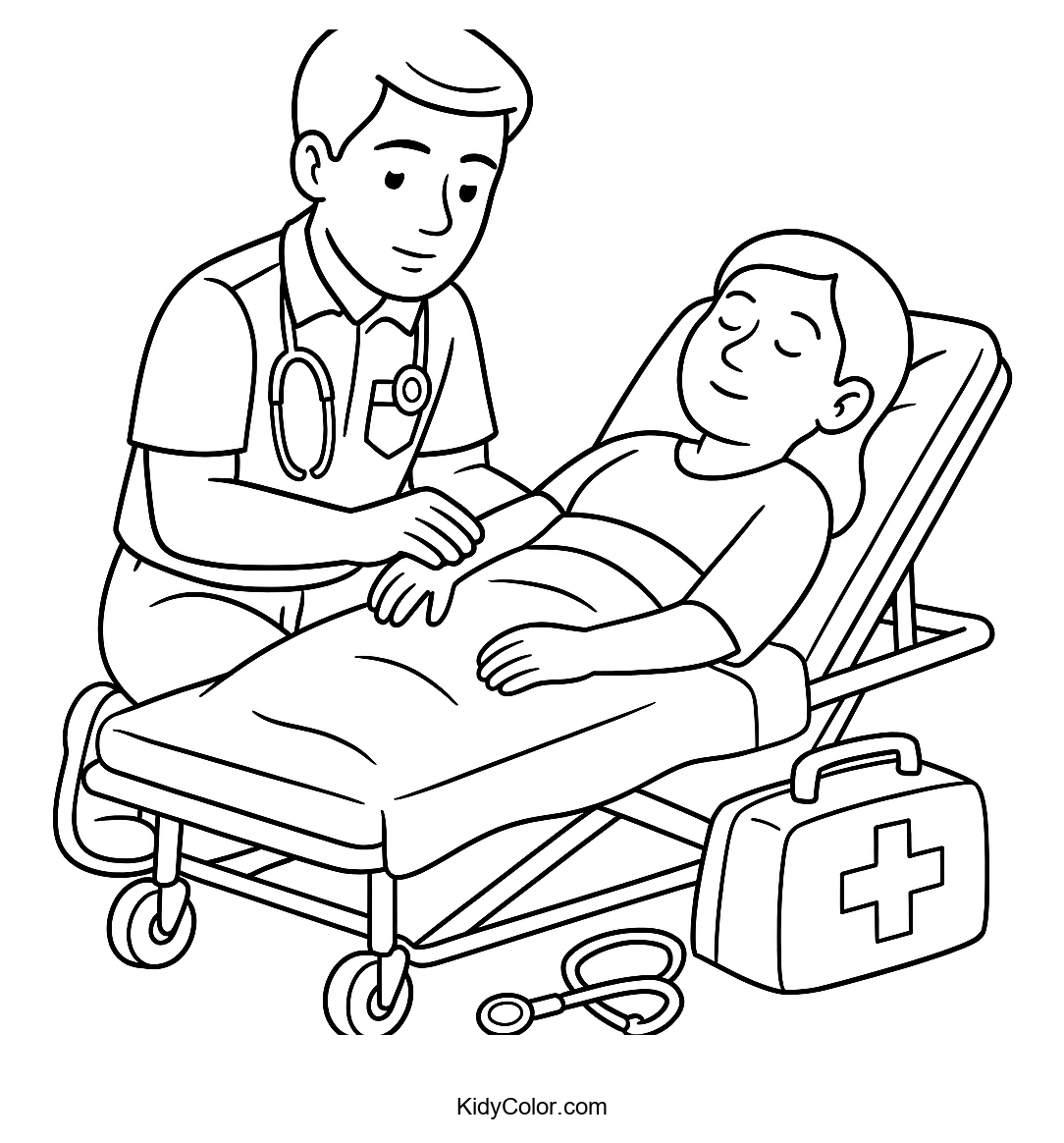 Paramedic Checking Patient'S Pulse | Free Printable Coloring Pages for Kids