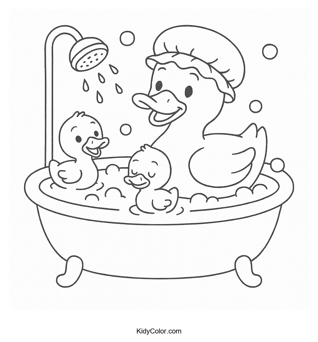 Ducks' Delightful Bathtime Fun | Free Printable Coloring Pages for Kids